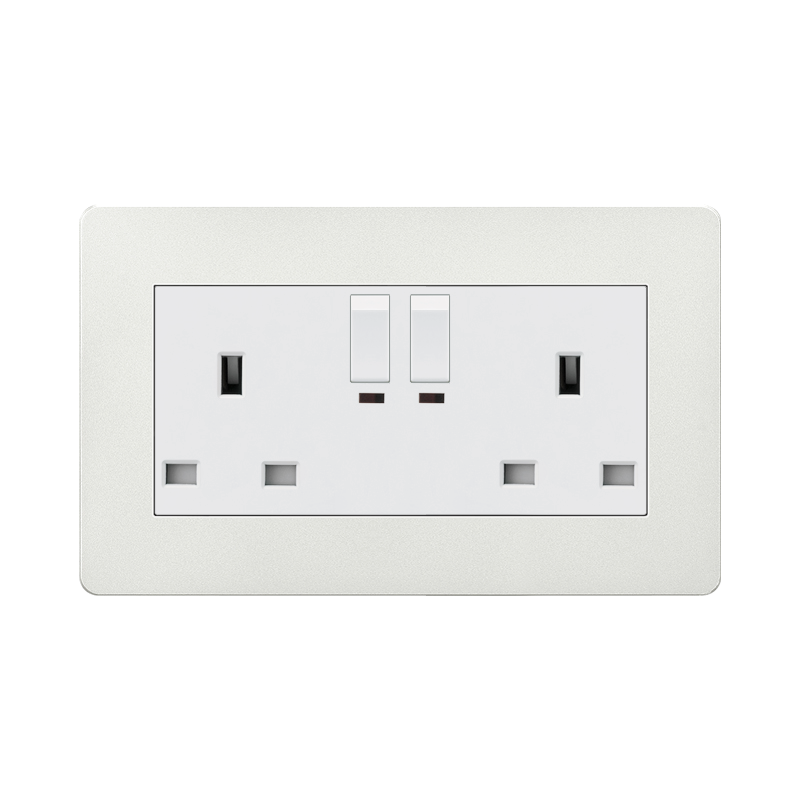 Plastic Switch ABK-Double UK Socket With Switch With Indicator Light-WHITE