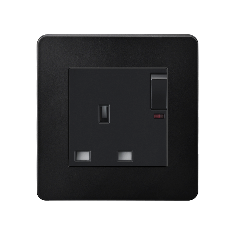 Plastic Switch ABK-UK Socket With Switch With Indicator Light-BLACK