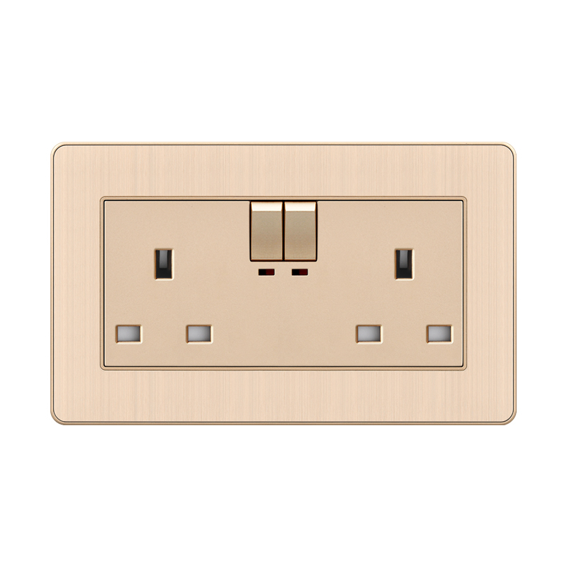 Aluminum Stainless Steel Switch ABL-Double UK Socket With Switch With ...