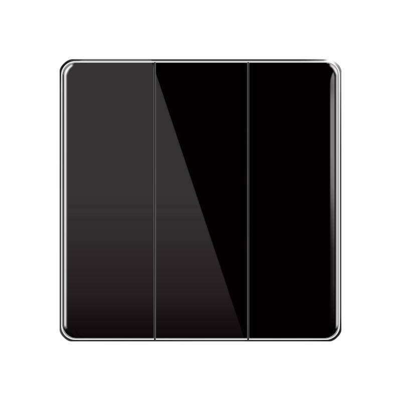 Tempered Glass Switch ABG-3 Gang 1 Way switch-Black
